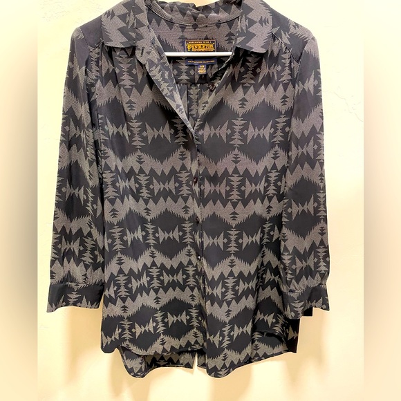Pendleton | Tops | Vintage Pendleton 0 Silk Black And Tan Native American Print Oversized | Poshmark